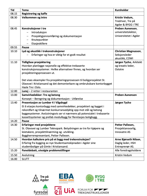 Kurs i tre som konstruksjonsmateriale i store bygg – Fyresdal Næringshage